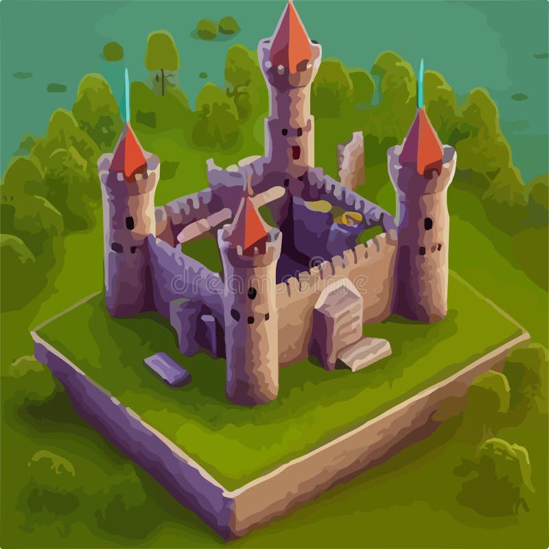 Vector Isometric Medieval Low Poly Castle. Stock Vector - Illustration ...