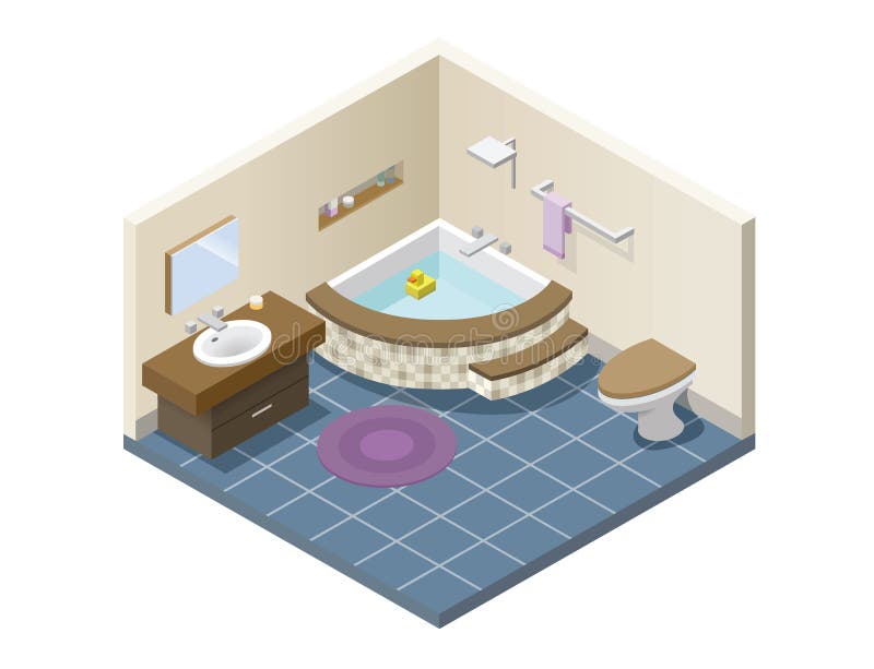 Vector Isometric Modern Bathroom, Set of Bath Furniture Stock Vector ...