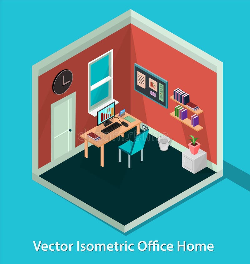 Vector Isometric Office Home. 3D Isometric Stock Vector - Illustration ...