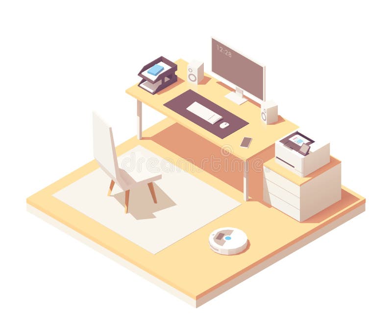 Vector Isometric Office Room Stock Vector - Illustration of desk, chair ...
