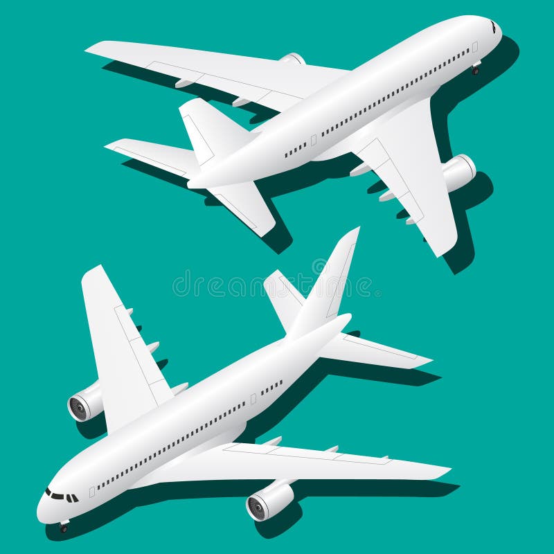Isometric Planes Set. Private Jet, 2 Reactive Passenger Planes and ...