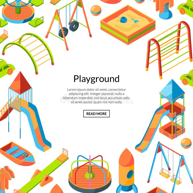 Vector Isometric Playground Objects. Happy Childhood Background Stock ...