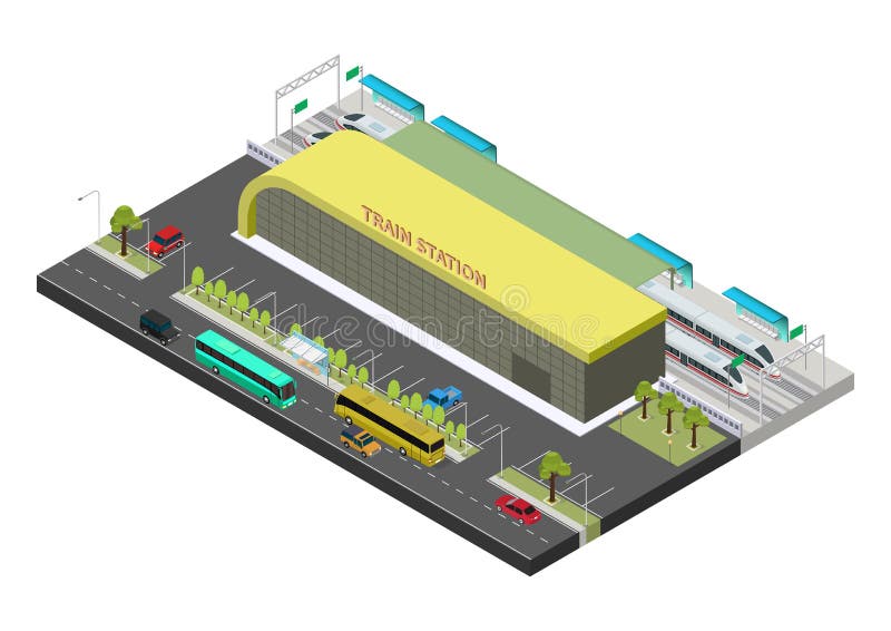 Vector Isometric Public Train Station Building Stock Vector ...