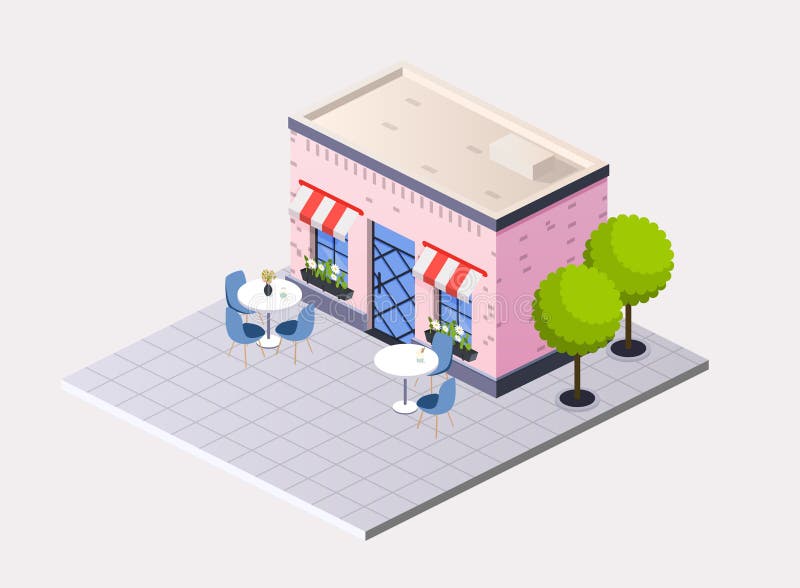 Vector Isometric Restaurant Cafe with Outdoor Tables Stock Vector ...