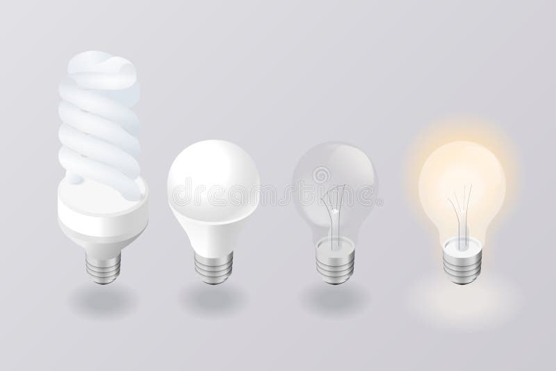Vector Isometric Set of Electric Lighting Type . Light Bulb, Cfl and ...
