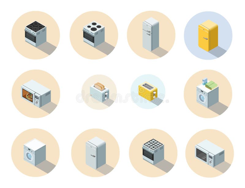 Vector Isometric Set of Household Appliances Icon, 3d Flat Interior ...