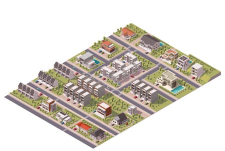 Vector Isometric Suburb Map Stock Vector - Illustration of architecture ...