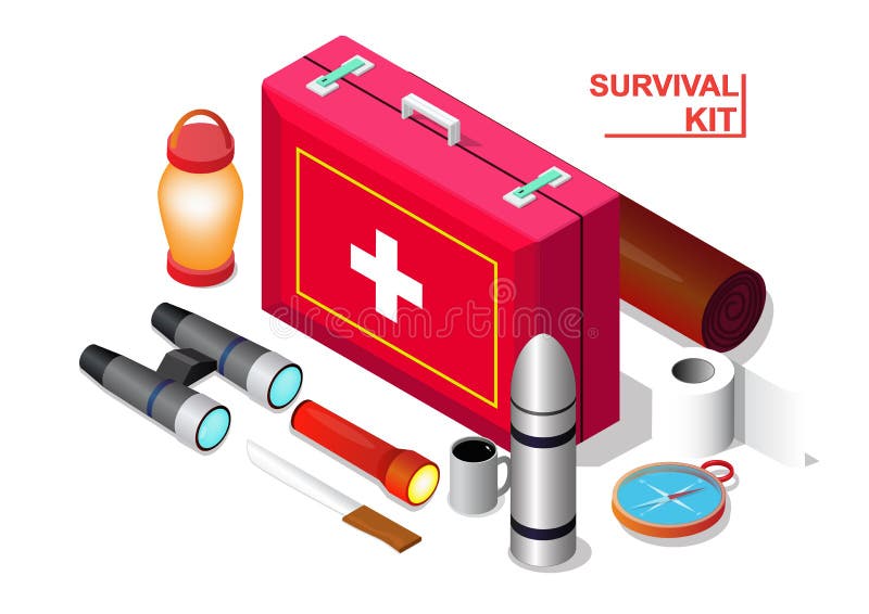 Vector Isometric of Survival Emergency Kit Set Stock Vector ...