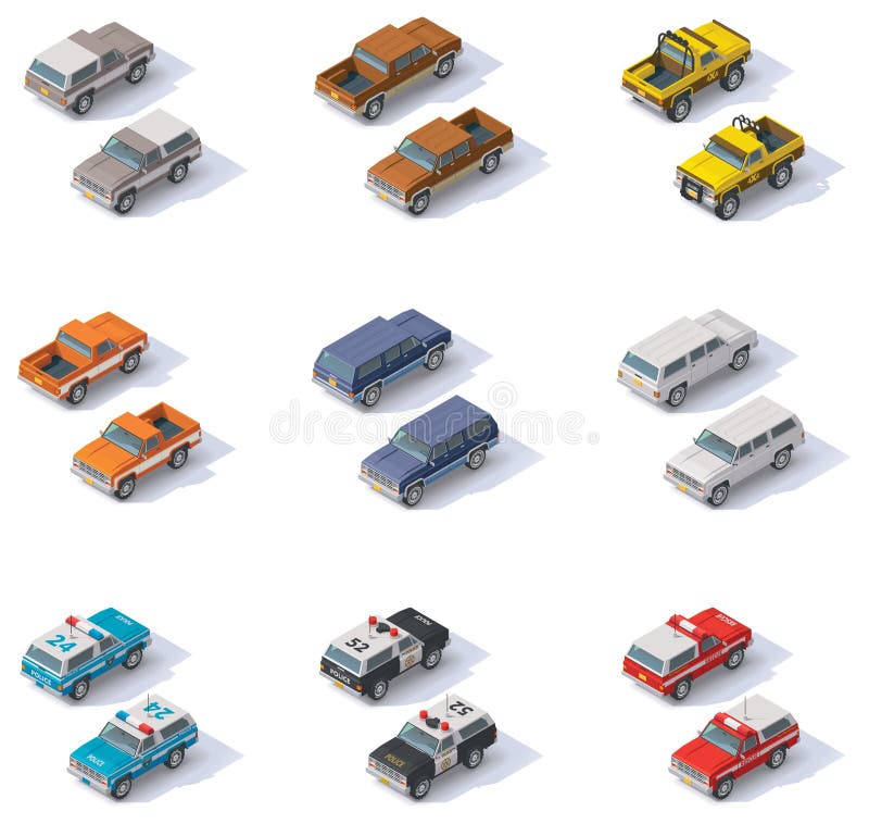 Isometric cars stock vector. Illustration of retro, pack - 30752261
