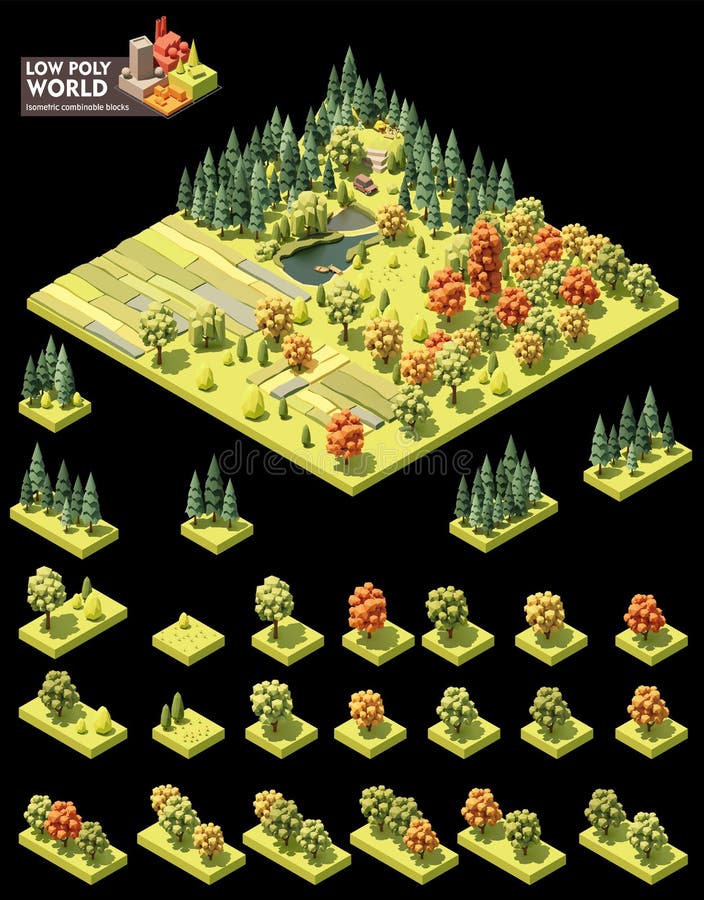 Vector Isometric Town Map Elements. Forest Stock Vector - Illustration of suburban, country ...