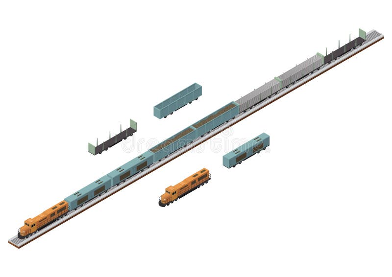Vector Isometric of Train Tracks and Cargo Train Stock Vector ...