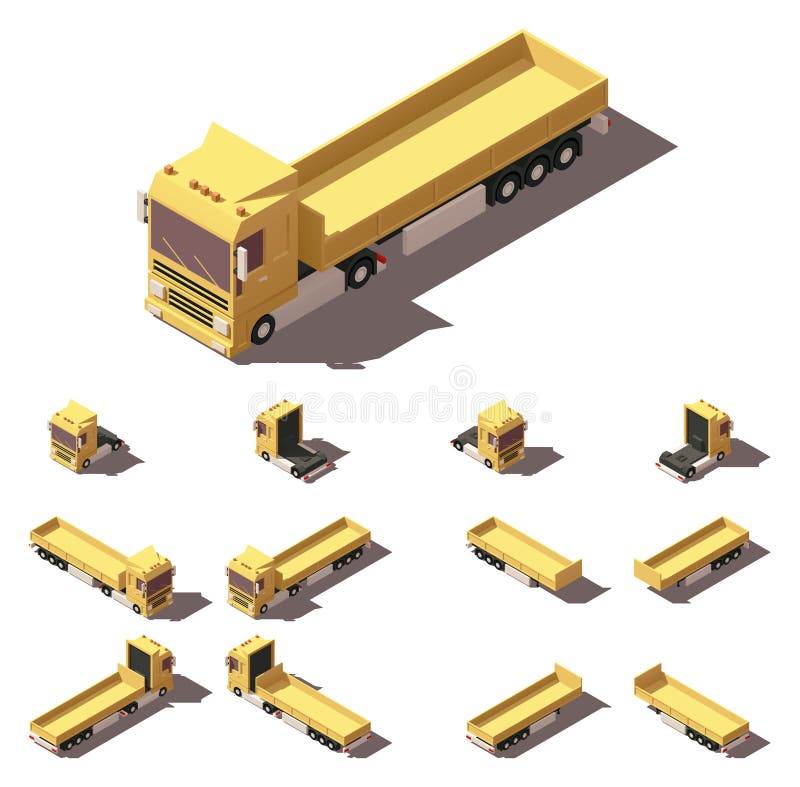Vector Isometric Truck with Tilt Box Semi-trailer Icon Set Stock Vector ...