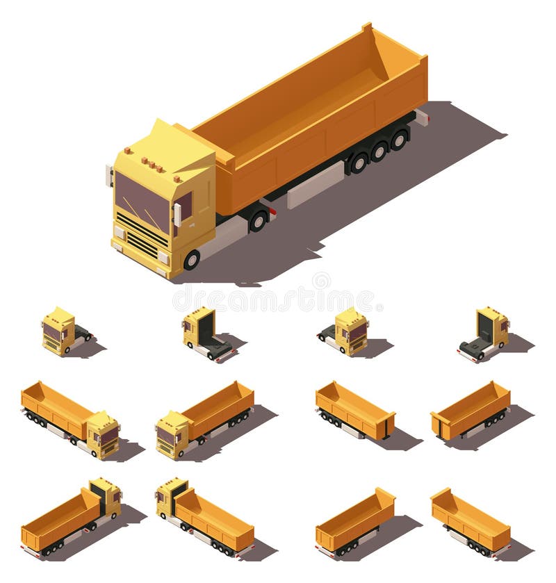 Vector Isometric Truck with Tipper Semi-trailer Icon Set Stock Vector ...