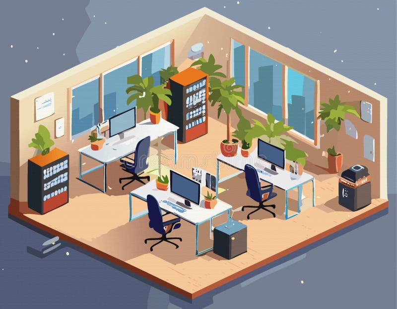 Vector Isometric Workplace in a Modern Office Composition. Business ...