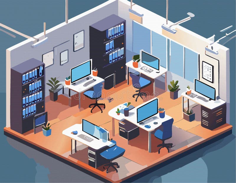 Vector Isometric Workplace in a Modern Office Composition. Business Center Floor Illustration ...