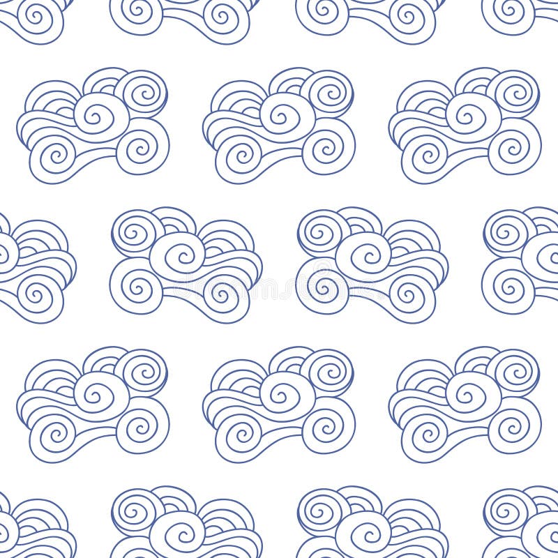 Japanese, Chinese Traditional Asian Blue Sea Waves, Clouds Seamless ...