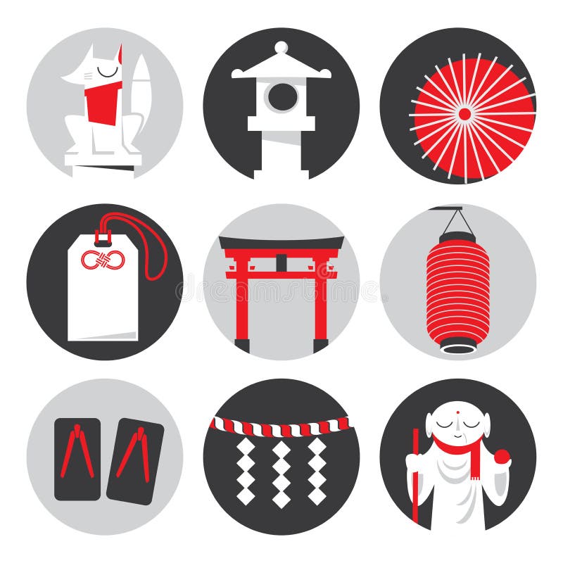 Vector Japanese Iconic Symbols and Shrine Objects Stock Vector ...