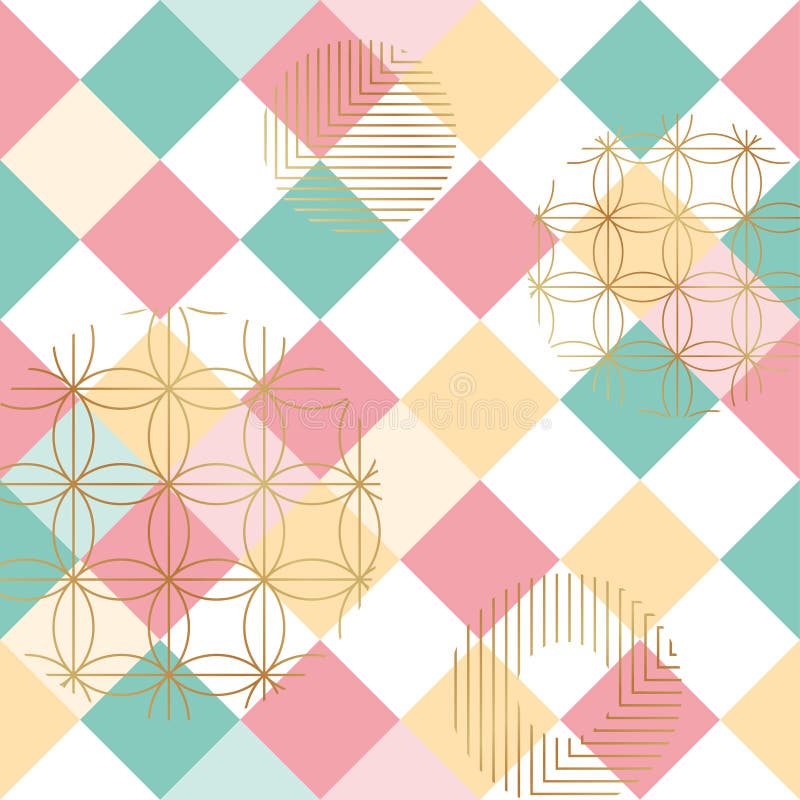 Japanese Style Multi Pastel Colors Floral and Checker Seamless Pattern ...