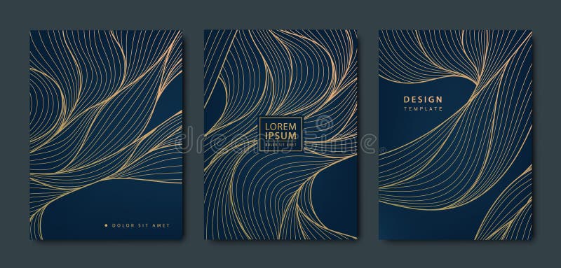 Vector Japanese Wavy Art Deco Patterns. Flow Golden Elements Template ...