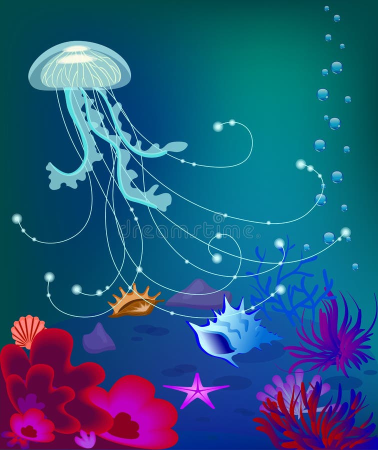 Vector Jelly Fish Underwater World, Sea Shell Stock Vector ...