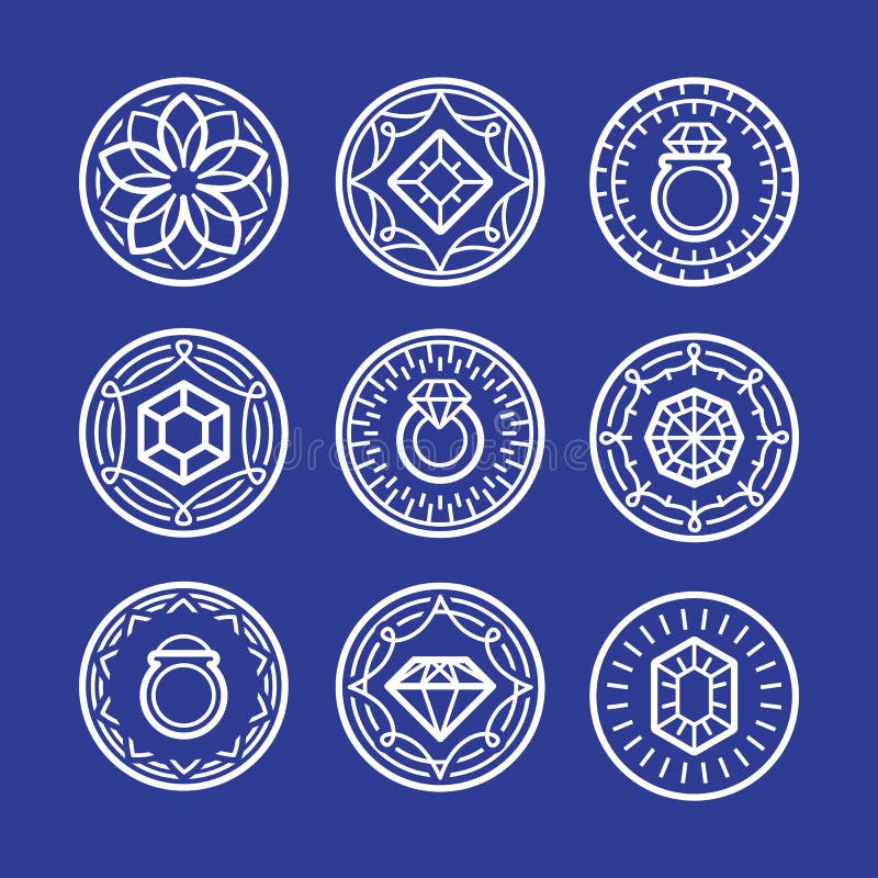 Vector Jewelry Signs and Emblems in Outline Style Stock Vector ...