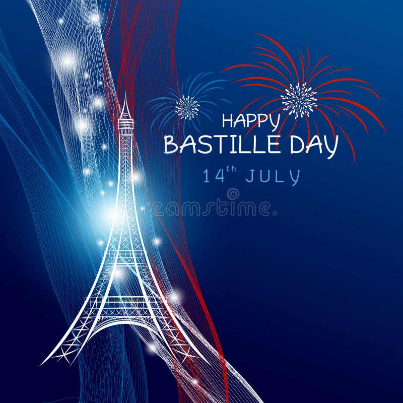 France Flag with Fireworks Background for 14 July Bastille Day Stock ...