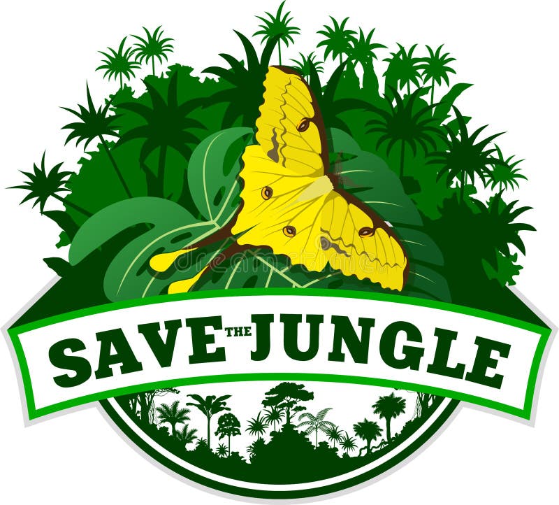 Vector Jungle Emblem with Butterfly Stock Vector - Illustration of ...