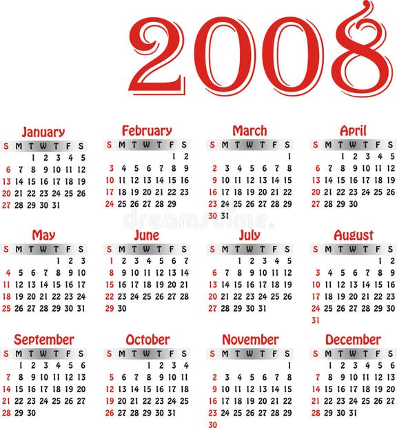 Vector kalender 2008. vector illustratie. Illustration of juli - 3497860