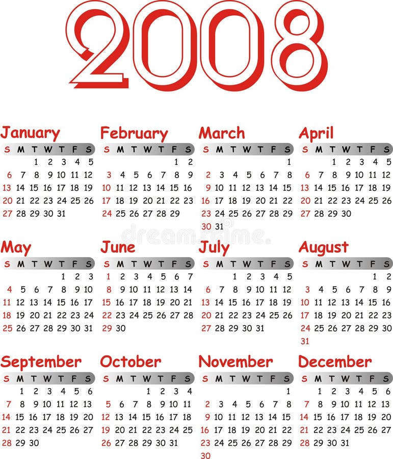 Vector kalender 2008. vector illustratie. Illustration of klantgericht ...