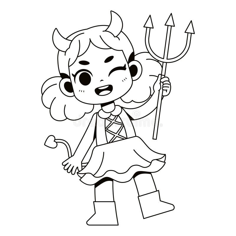 Vector Kawaii Little Devil Girl Cartoon Illustration Isolated Stock ...