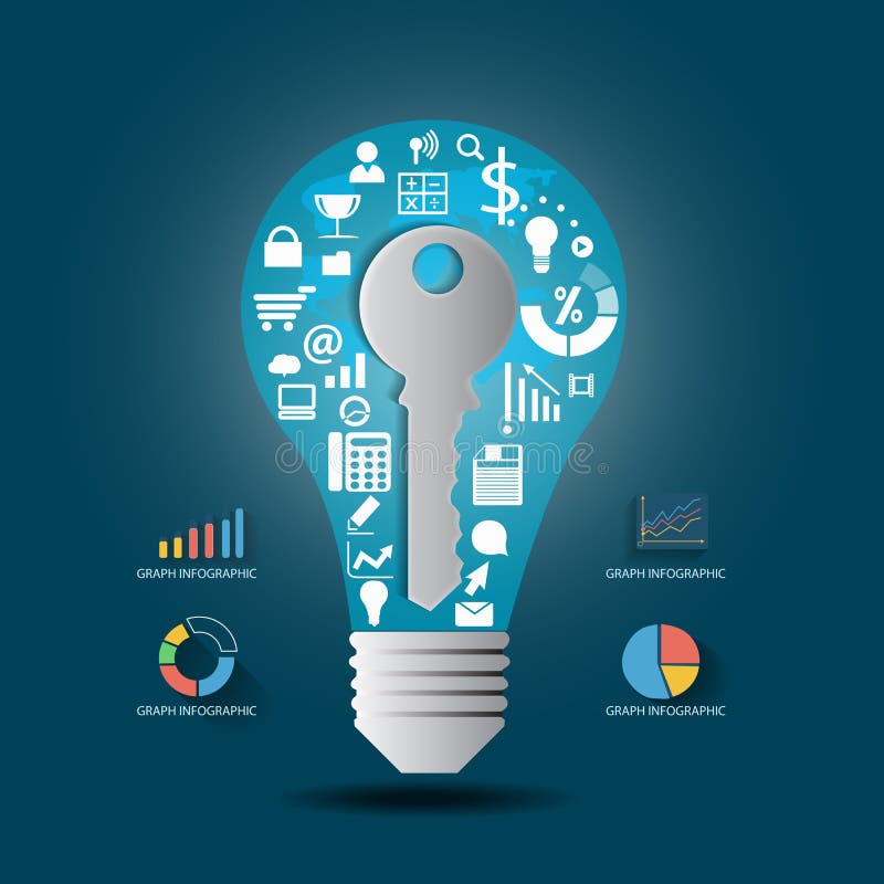 Vector Key Idea with Business Icons and Graph Stock Vector ...