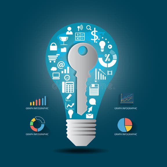 Vector Key Idea with Business Icons and Graph Stock Vector ...