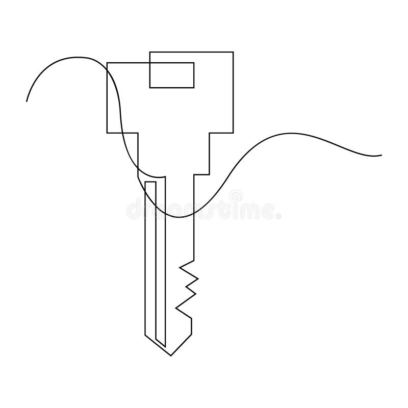 Vector Key in One Continuous Line Art Drawing Style Metal Key Shape ...