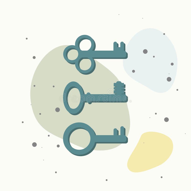 Vector Keys Icon. Set of Vintage Keys on Multicolored Background Stock ...
