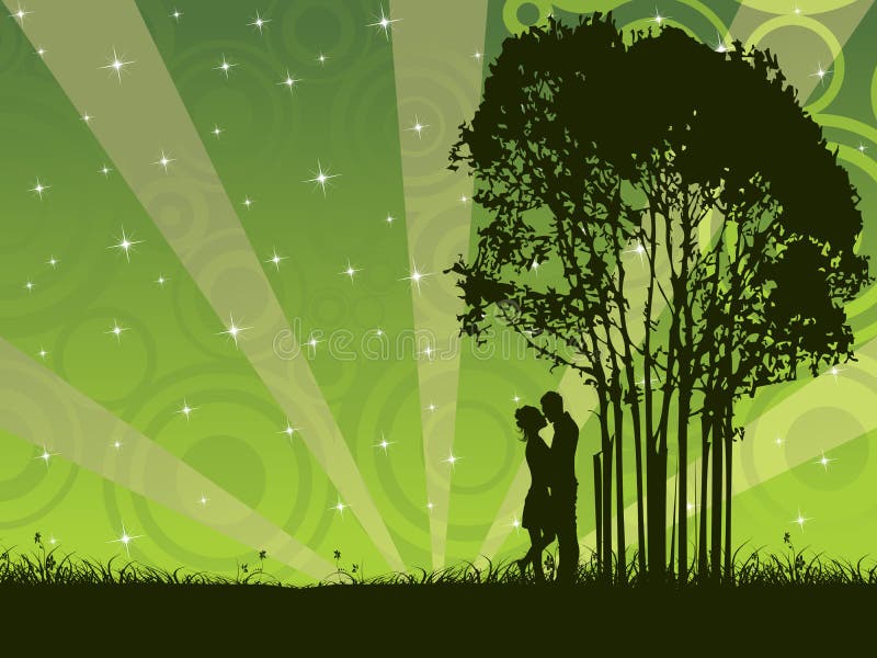Silhouette of Kissing Couple Shaped by Tree. Stock Vector ...