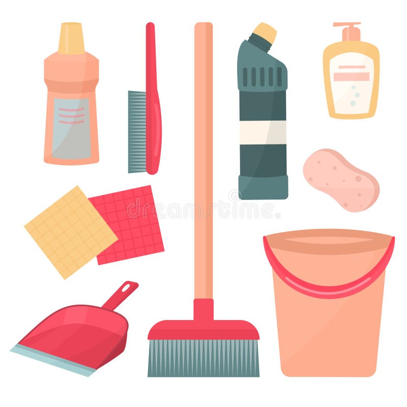 Household Cleaning Tool Vector Collection Stock Vector - Illustration ...