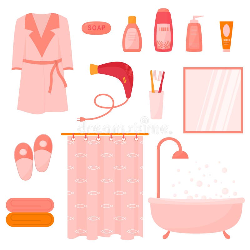 Vector Kit of Woman Bathroom Accessories Stock Vector - Illustration of ...