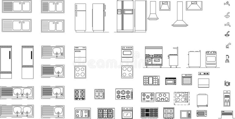 Vector Kitchen Equipment Blocks for AutoCAD Top View and Elevation ...