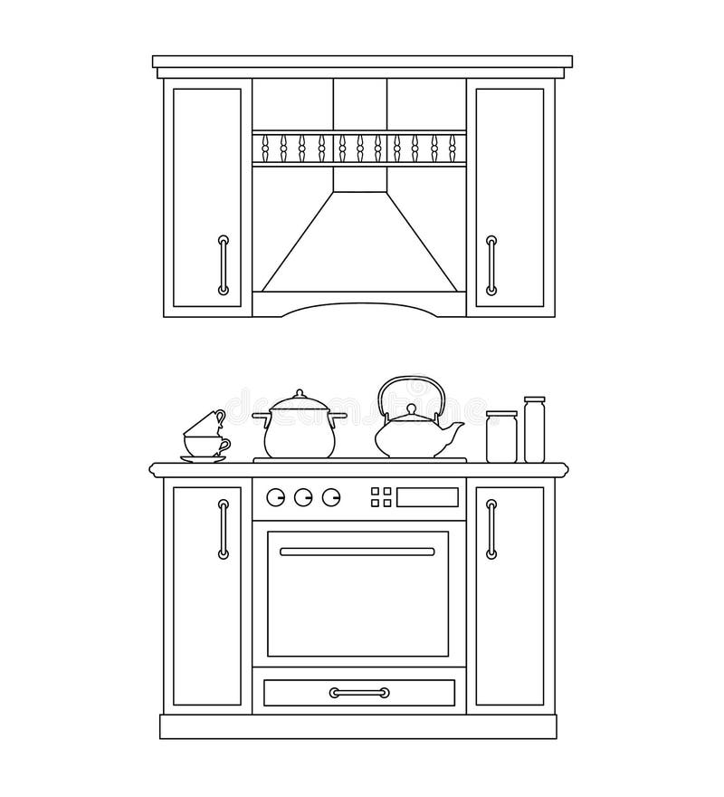 Vector Kitchen Interior Made by Stroke. Thin Lines. Vector Stock Vector ...