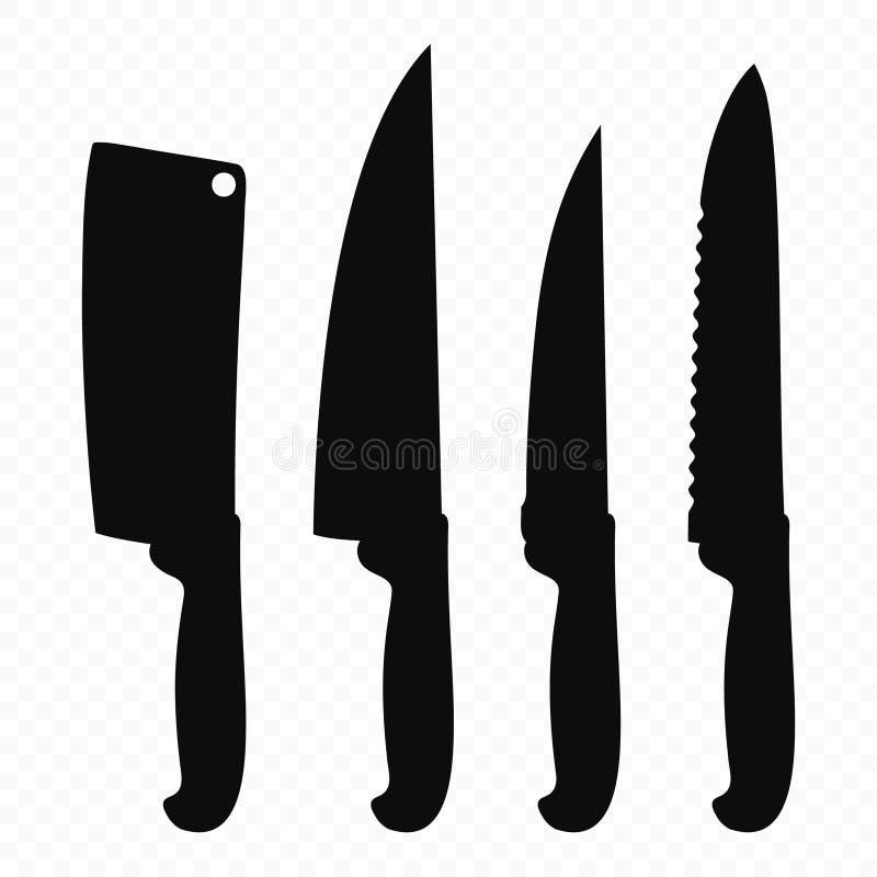 Vector Kitchen Knife Silhouette Icon Set, Isolated. Various Kitchen ...