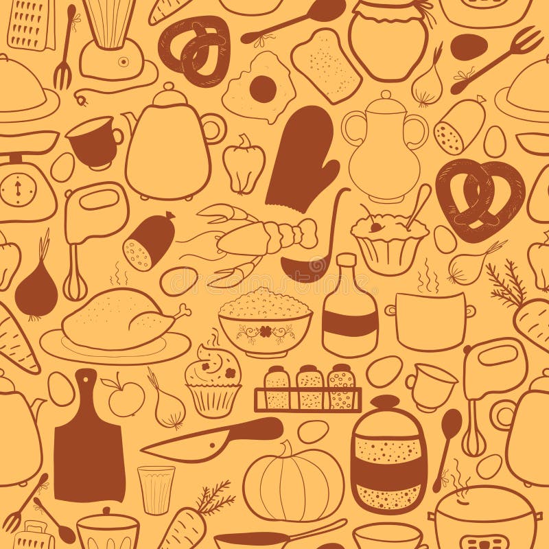 Vector Kitchen Seamless Pattern Stock Vector - Illustration of bottle ...
