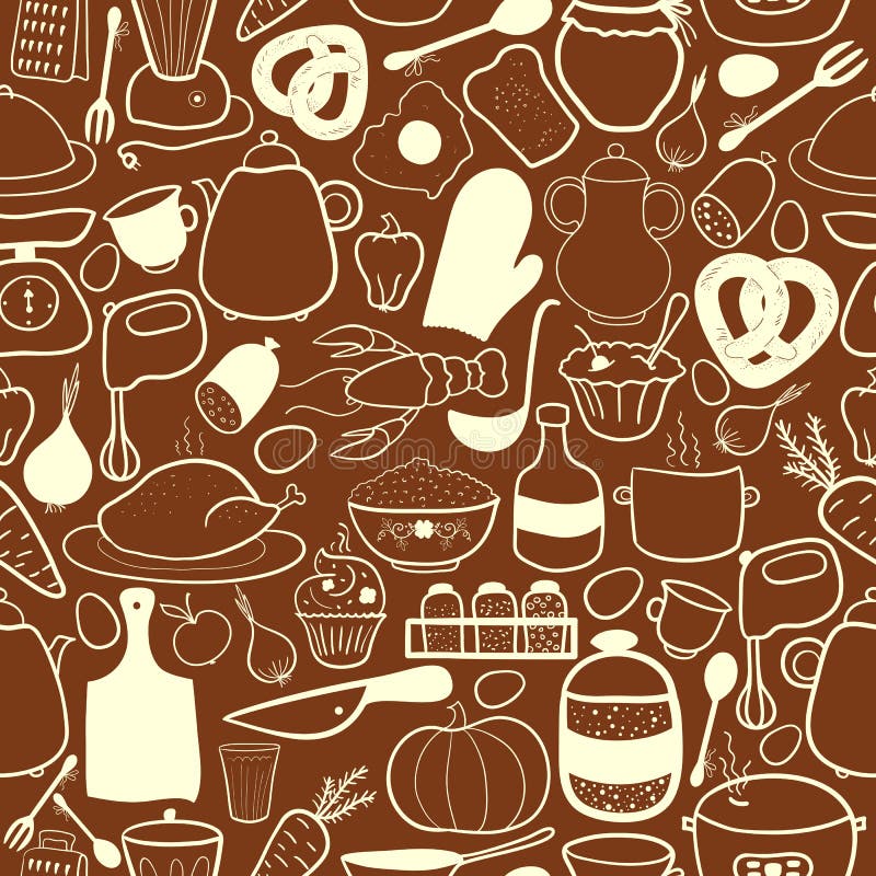 Vector Kitchen Seamless Pattern Stock Vector - Illustration of objects ...