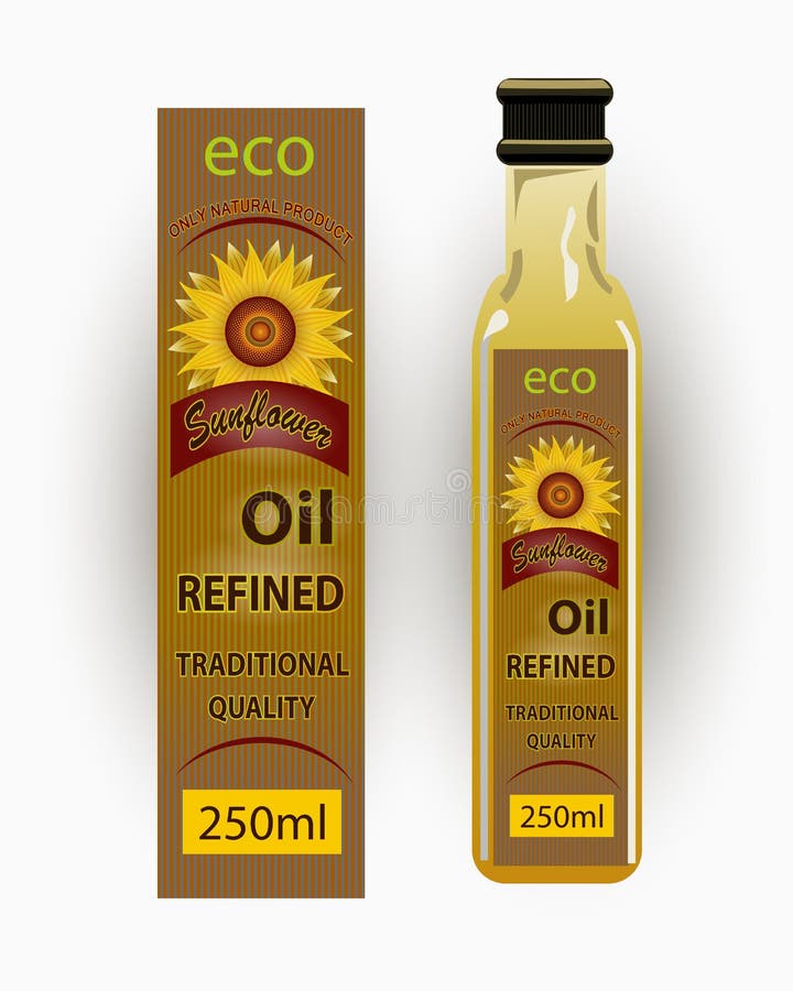 Vector L'etichetta Per L'olio Di Girasole Raffinato Con Il Girasole ...