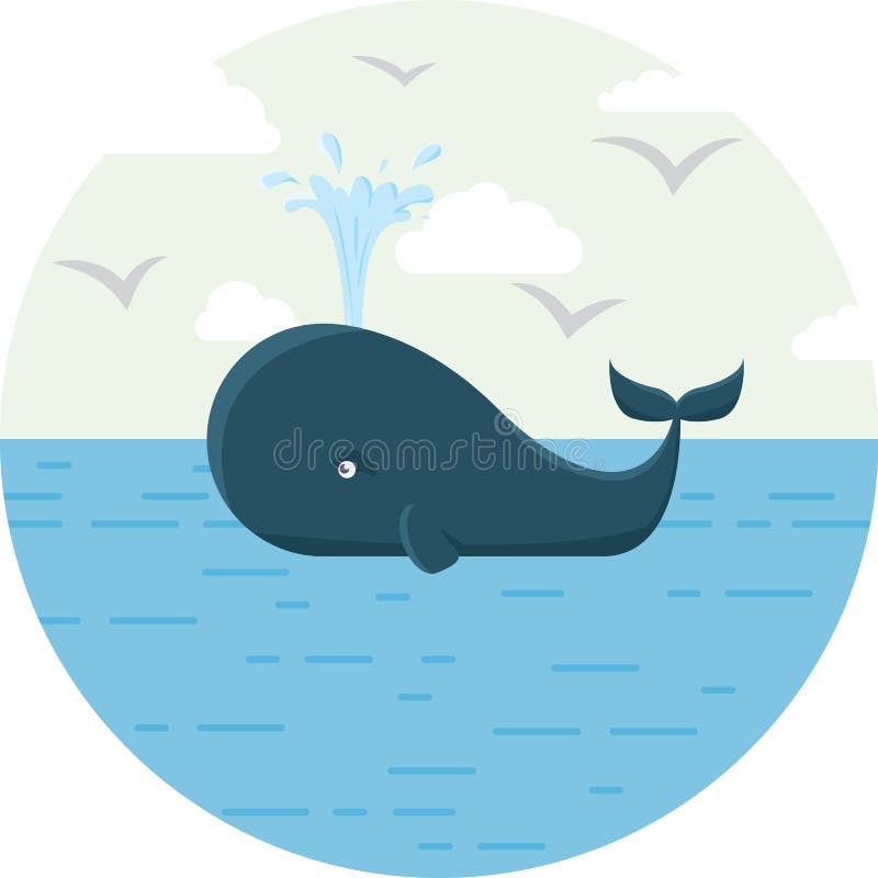 Vector L'illustrazione Della Balena Blu Con Il Mare Rotondo ...