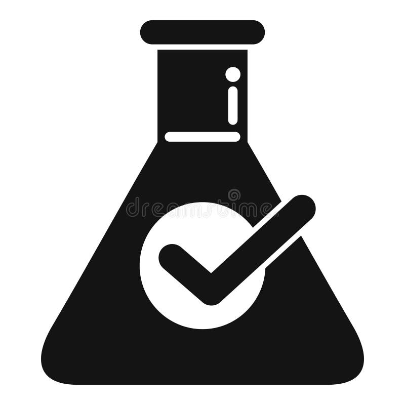 Black and White Vector Icon of a Chemical Flask with a Checkmark ...