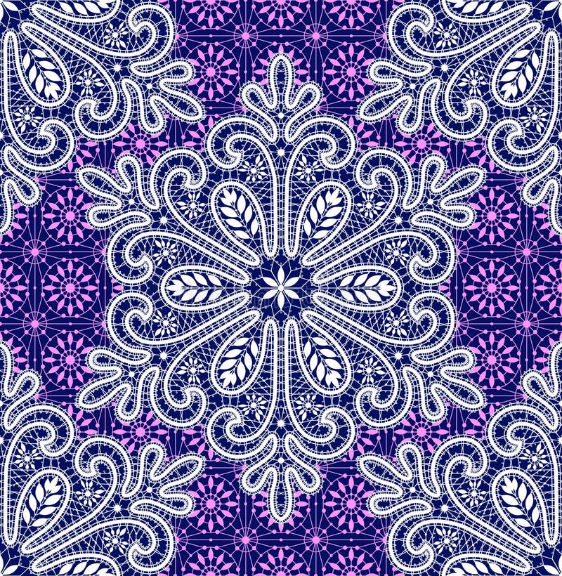 Vector Lace Seamless Pattern. White Snowflakes Pattern. Dark Blue ...