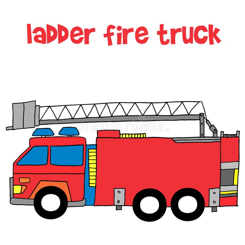 Fire truck with a ladder. stock vector. Illustration of fireman - 30504875