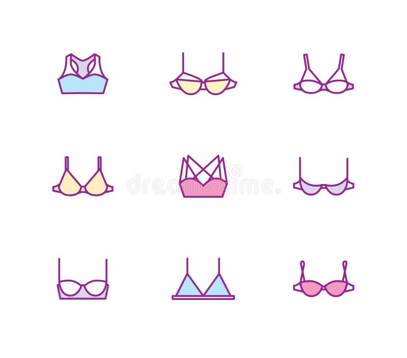 Vector Ladies Bra Icons Set Stock Vector - Illustration of object ...