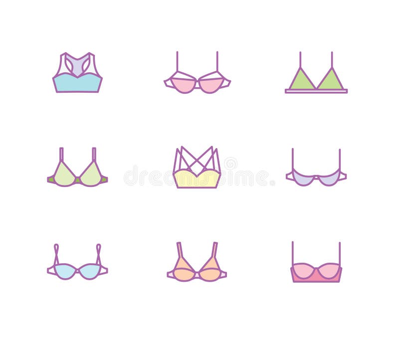 Vector Ladies Bra Icons Set Stock Vector - Illustration of maternity ...