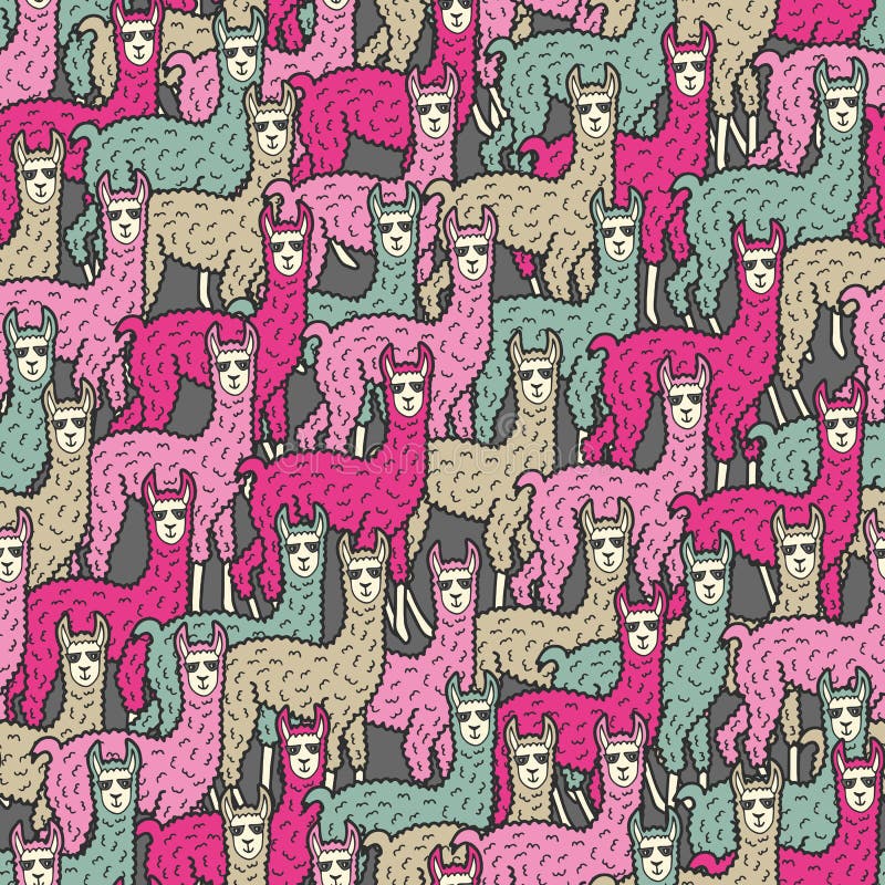 Vector Llama Seamless Border in Pink and Grey Stock Vector ...